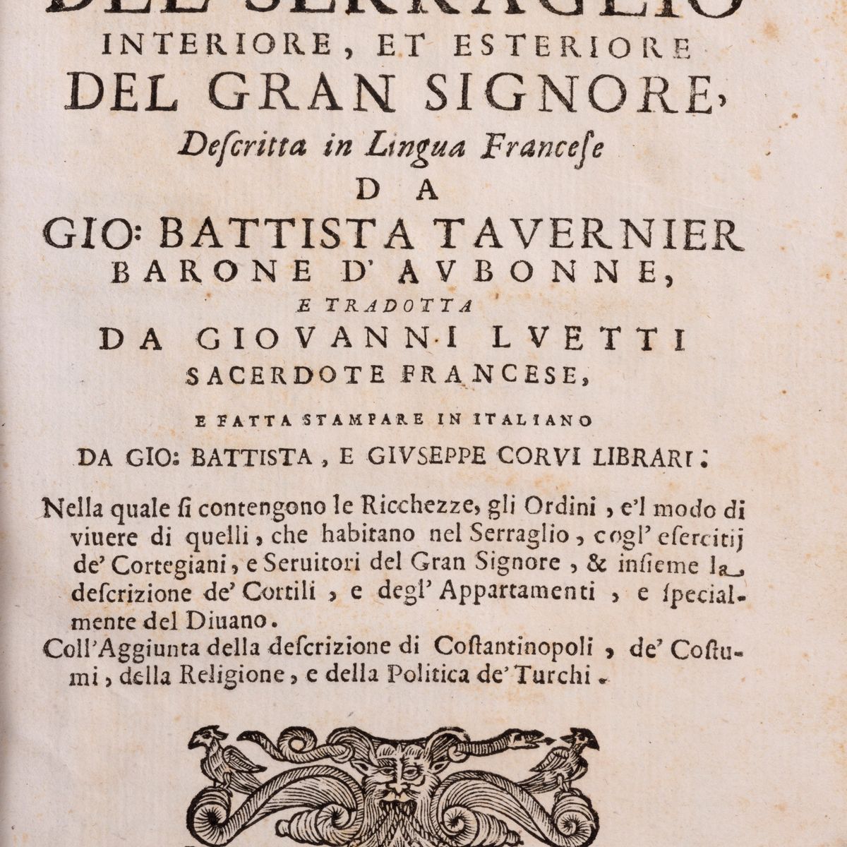 Tavernier, Jean-Baptiste - Relatione del Serraglio interiore et ...