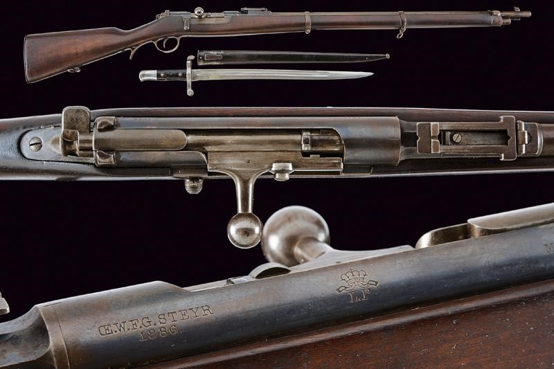 An 1886 model Kropatschek breech-loading rifle with bayonet 1886 ...