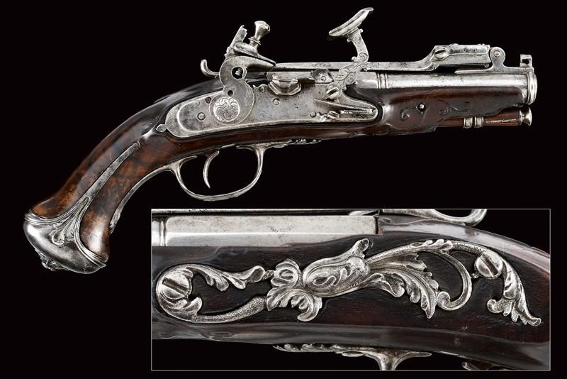 A rare snaphaunce lock pistol with spring bayonet late 18th Century ...