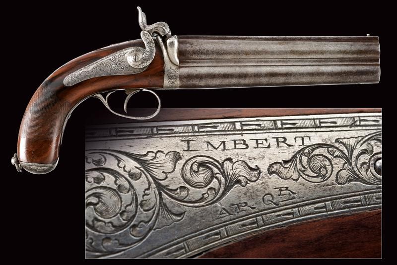 An over-and-under-barreled percussion pistol by Imbert Mid 19th Century ...