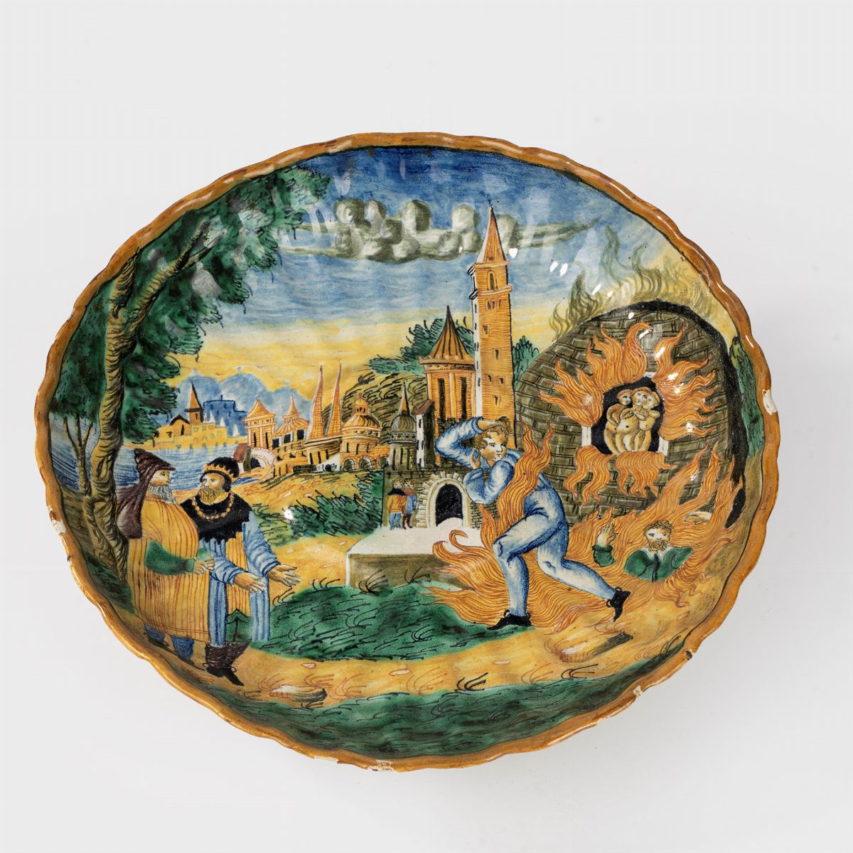 Stand in polychrome majolica, representing the three Jews in the ...