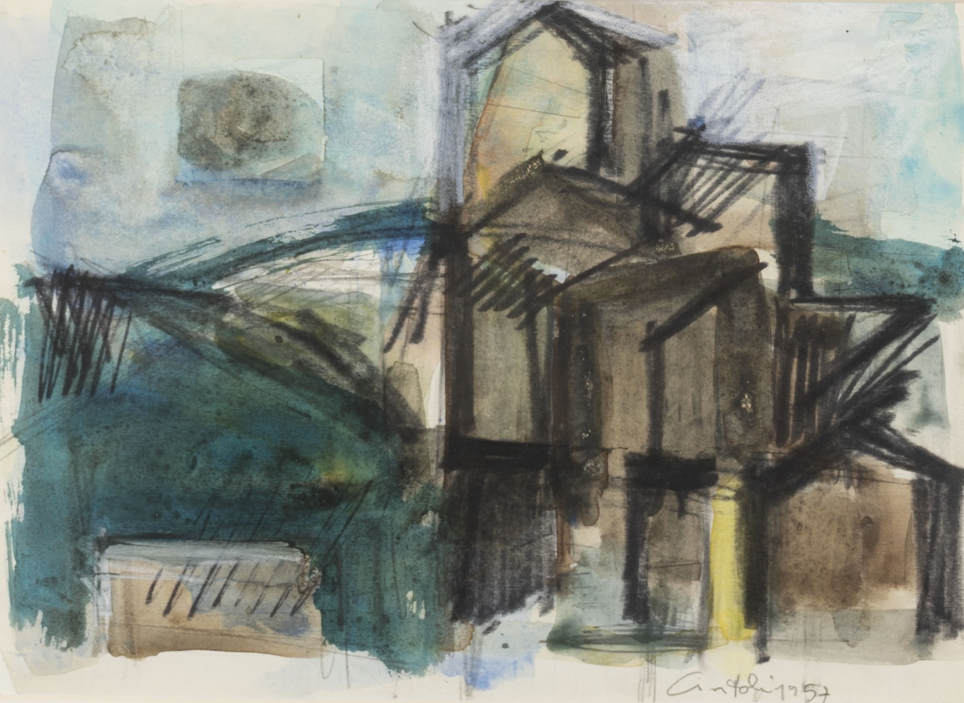 Claudio Cintoli - Paesaggio con case 1957 | Tout de Suite / Arte ...