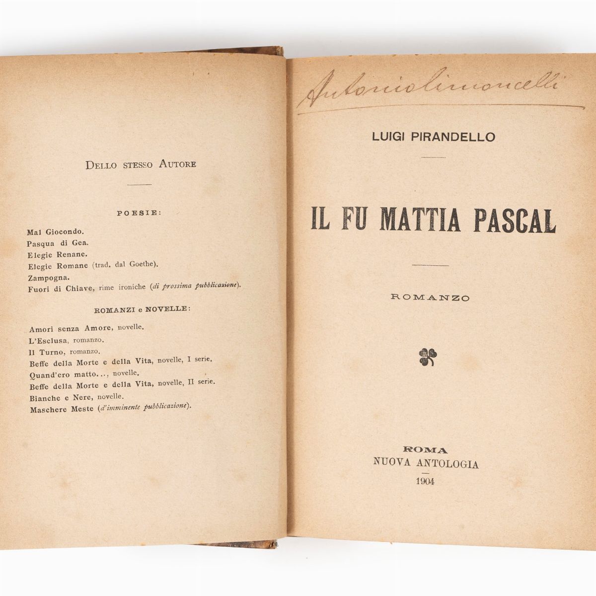Pirandello, Luigi - Il fu Mattia Pascal. Romanzo. 1904 | Libri ...