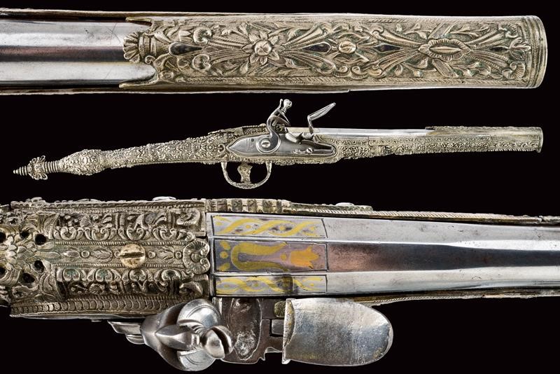 An exceptional silver-mounted flintlock pistol in Roka style late 18th ...