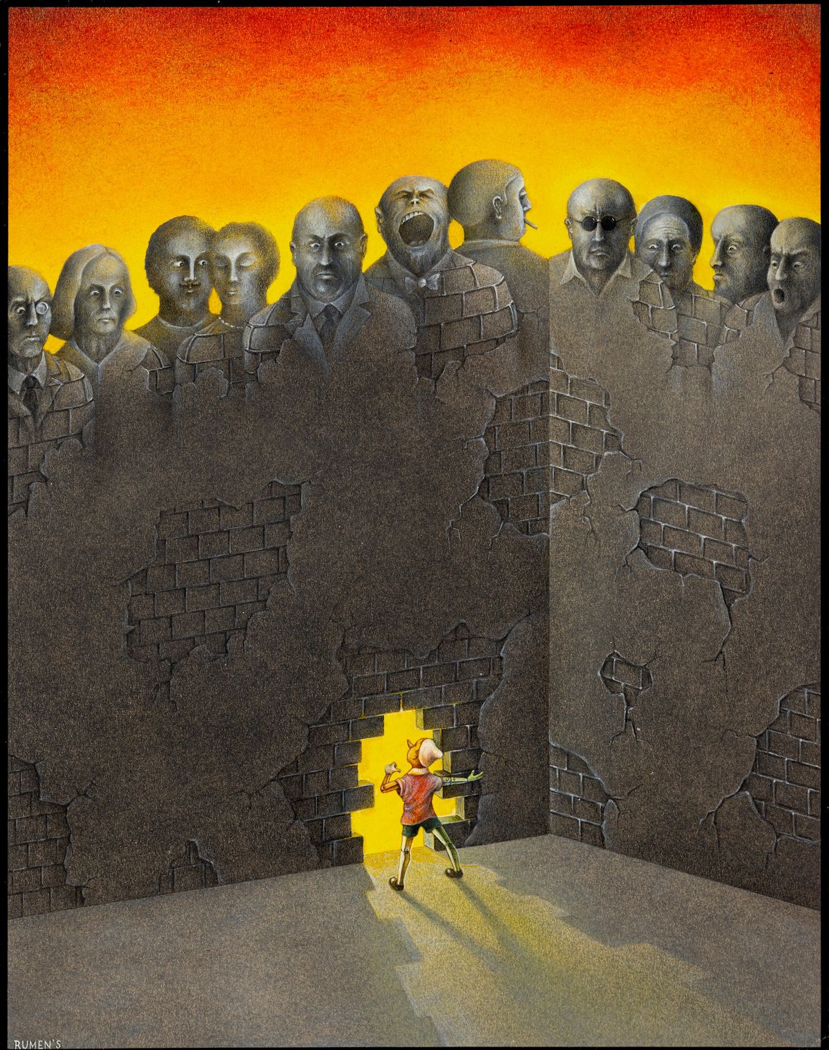 Roumen Simeonov - Pinocchio e il dilemma del muro 1998 | Original Comic ...