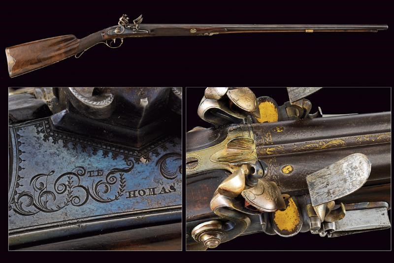 A beautiful double-barreled flintlock gun by J. B. Thomas - St. Etienne ...