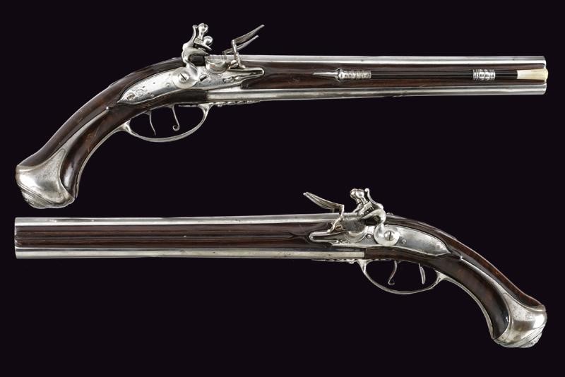 A rare pair of double-barreled flintlock pistols by Boiron - France ...