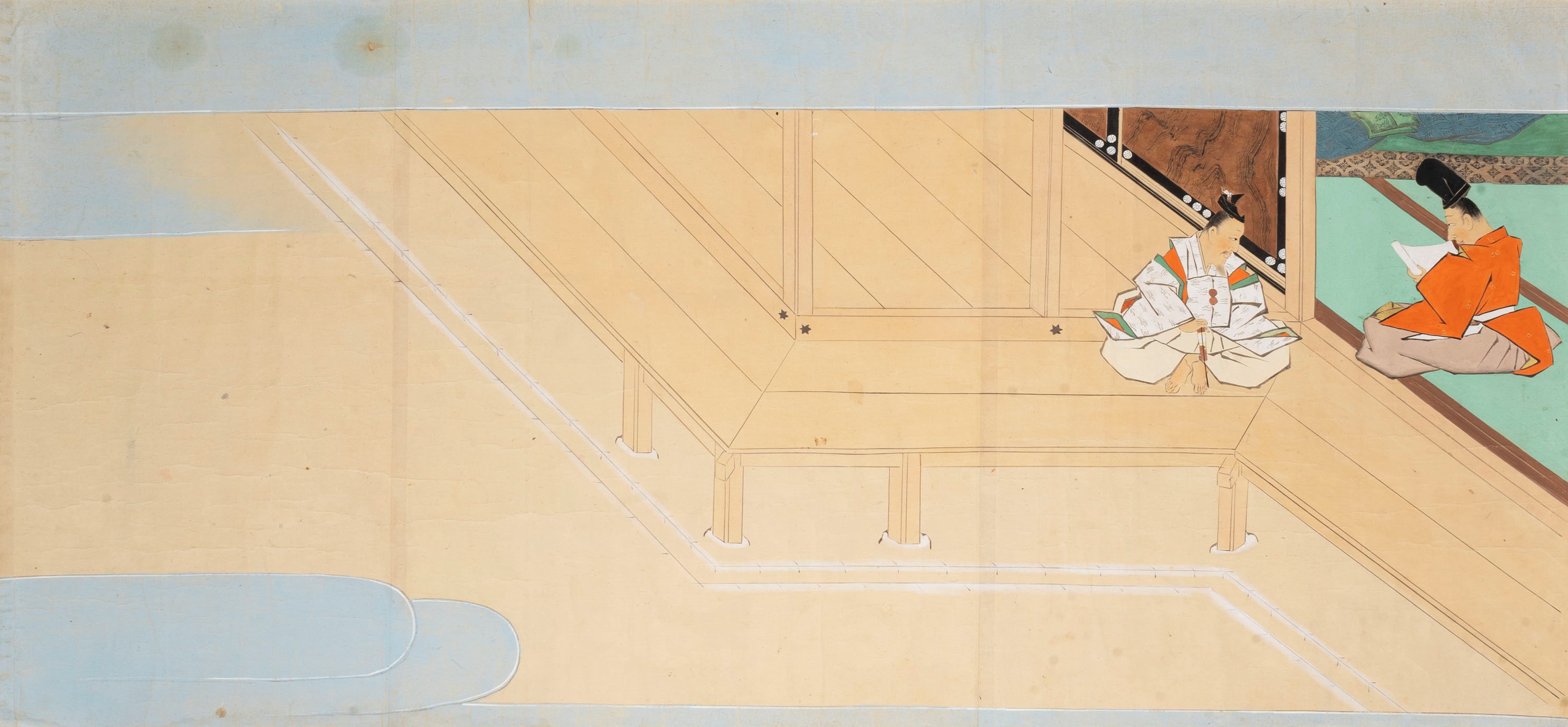 Four paintings depicting samurai and interior scenes, Tosa School, 18th ...