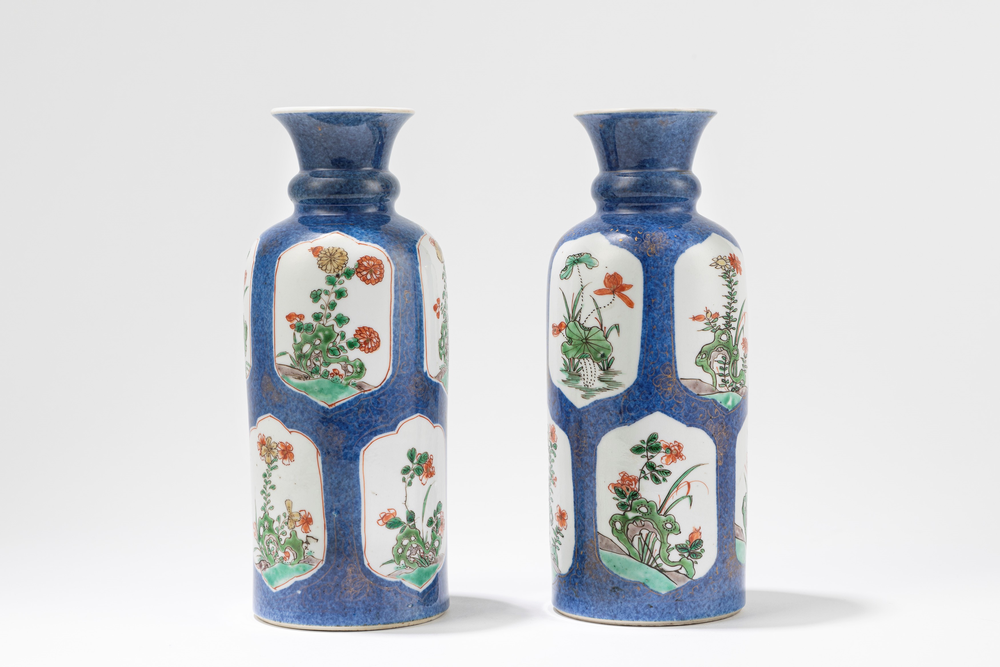 A PAIR OF 'POWDER-BLUE-GROUND' FAMILLE VERTE PORCELAIN VASES China ...