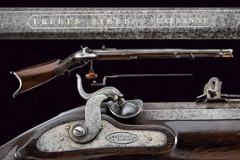 A percussion target rifle with bayonet by Bristlen e Siber Mid 19th ...