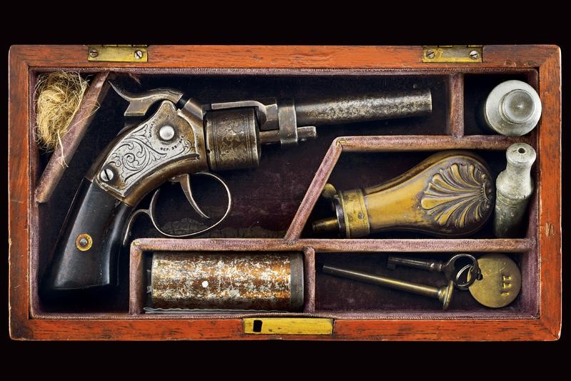 A very rare cased Mass. Arms Co. Maynard Primed Pocket Revolver third ...