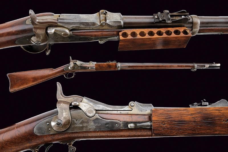An 1873 model trapdoor Springfield rifle with Metcalfe magazine 1878 ...