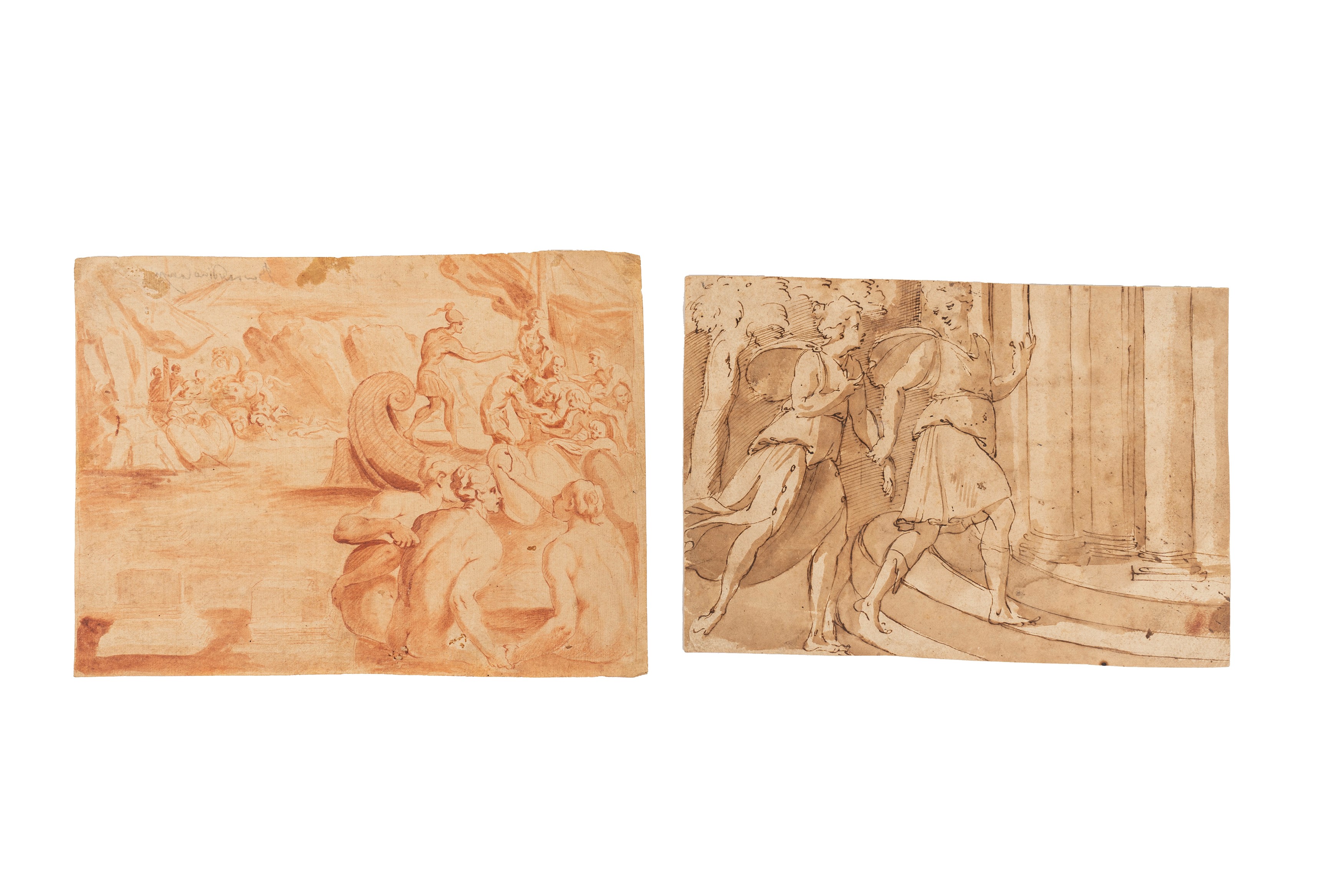 Lot consisting of two drawings with mythological scenes, late 16th ...