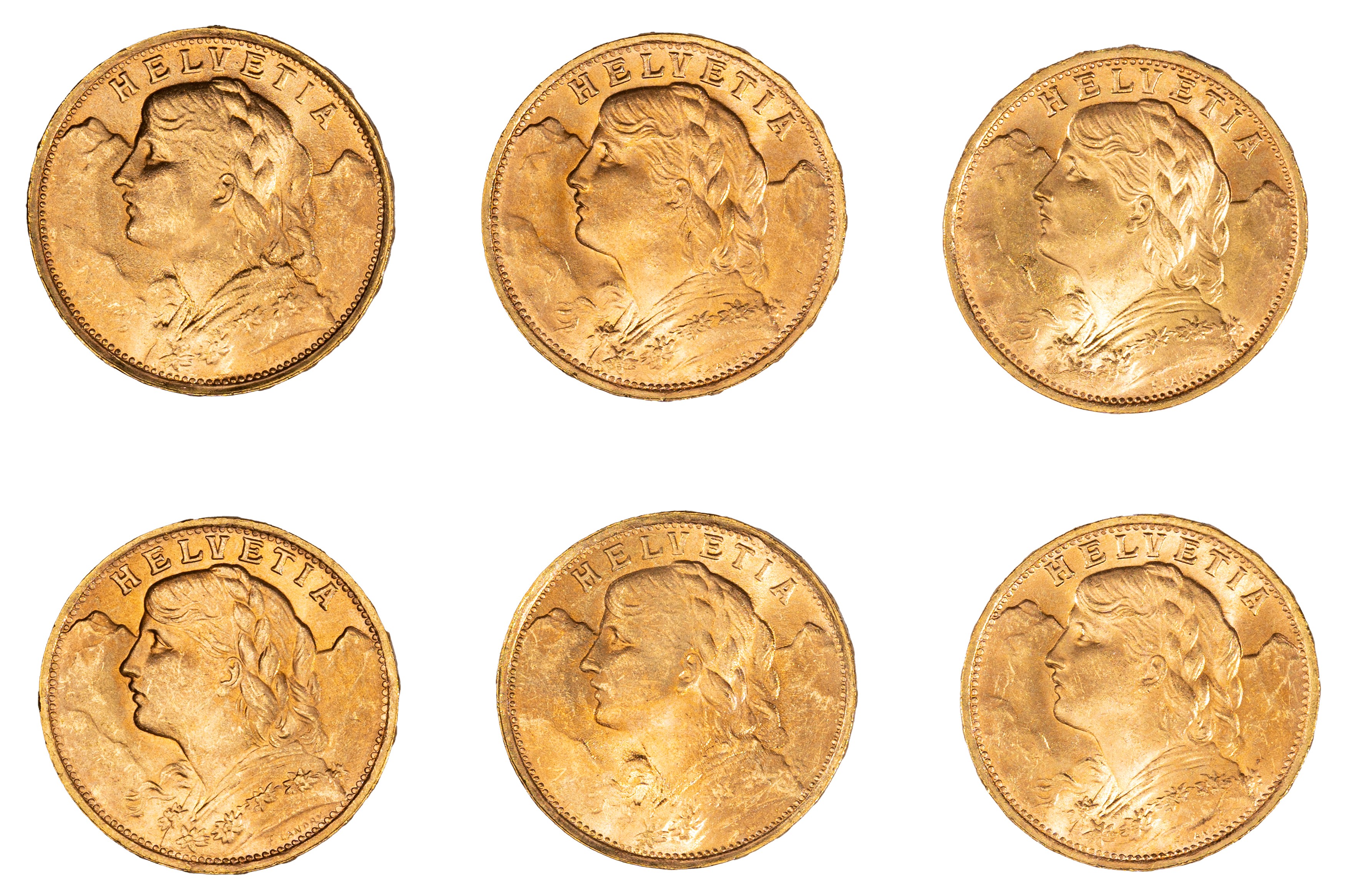 Stato Federale Svizzero - lotto di 6 monete da 20 Franchi 1935 ...
