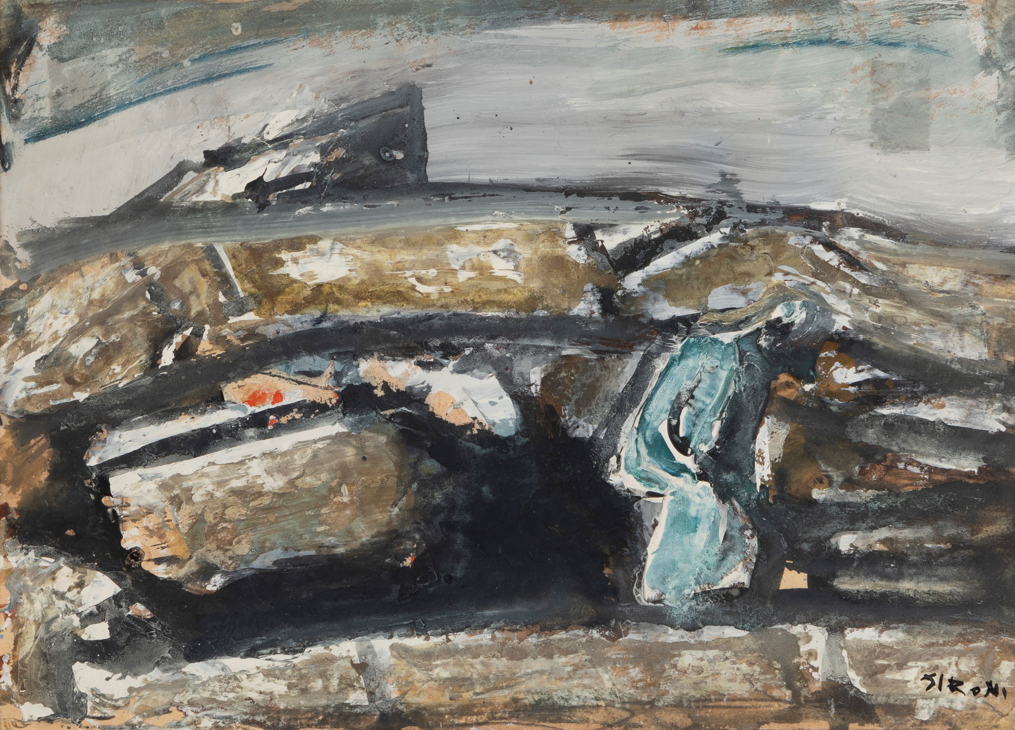 Mario Sironi - Paesaggio con figura (recto) ; Forme (verso) 1956 ca ...