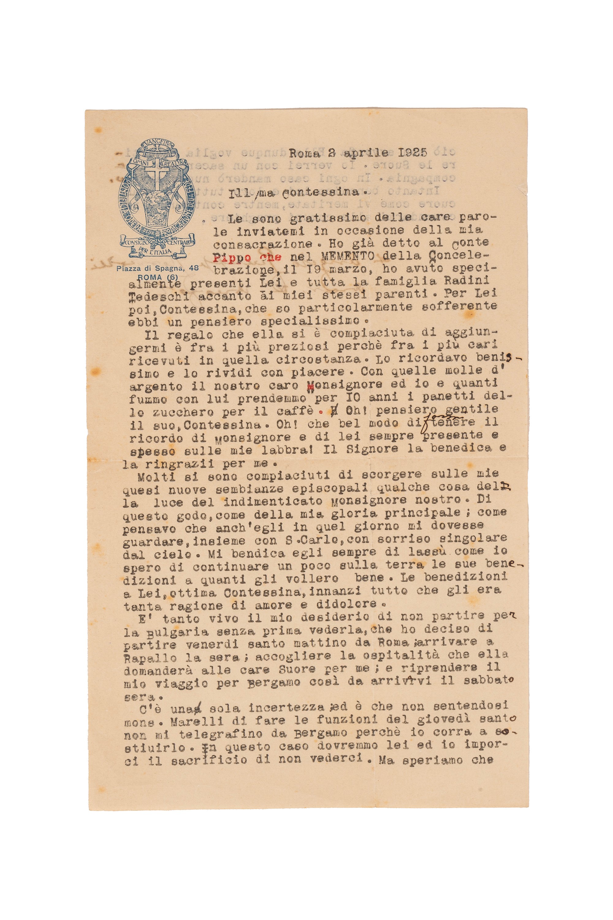 Papa Giovanni XXIII , [Angelo Giuseppe Roncalli] - Typewritten letter ...