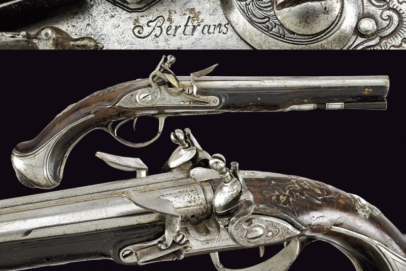 A double-barreled flintlock pistol by Bertrans Second half of the 18th ...