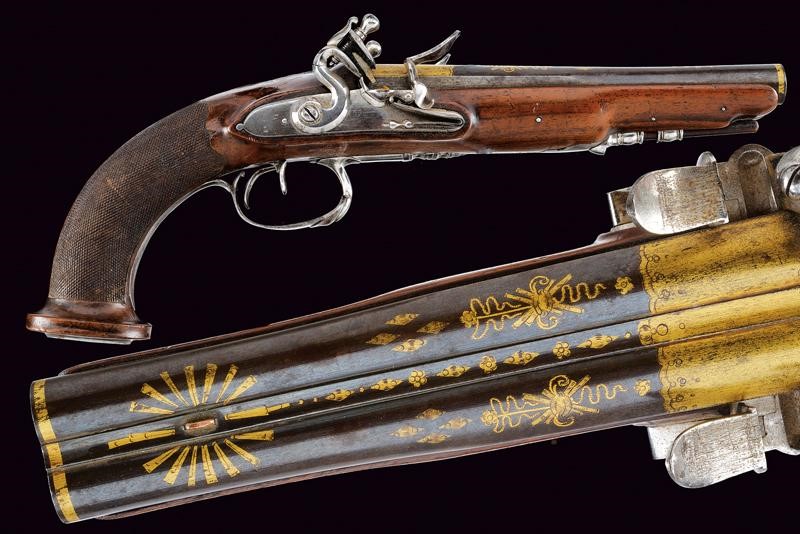 Bella pistola a pietra focaia a due canne 1800 circa | La Collezione di ...