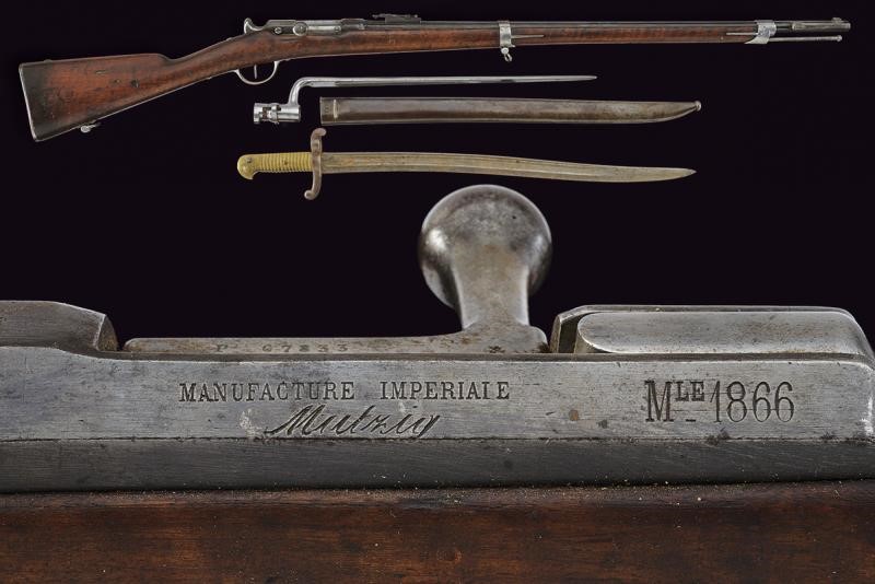 An 1866 model bolt action Chassepot rifle with two bayonets | The ...