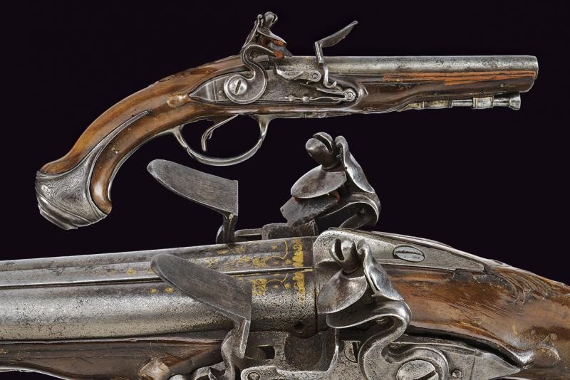Pistola a pietra focaia a due canne 1800 circa | Rare Armi Antiche e ...