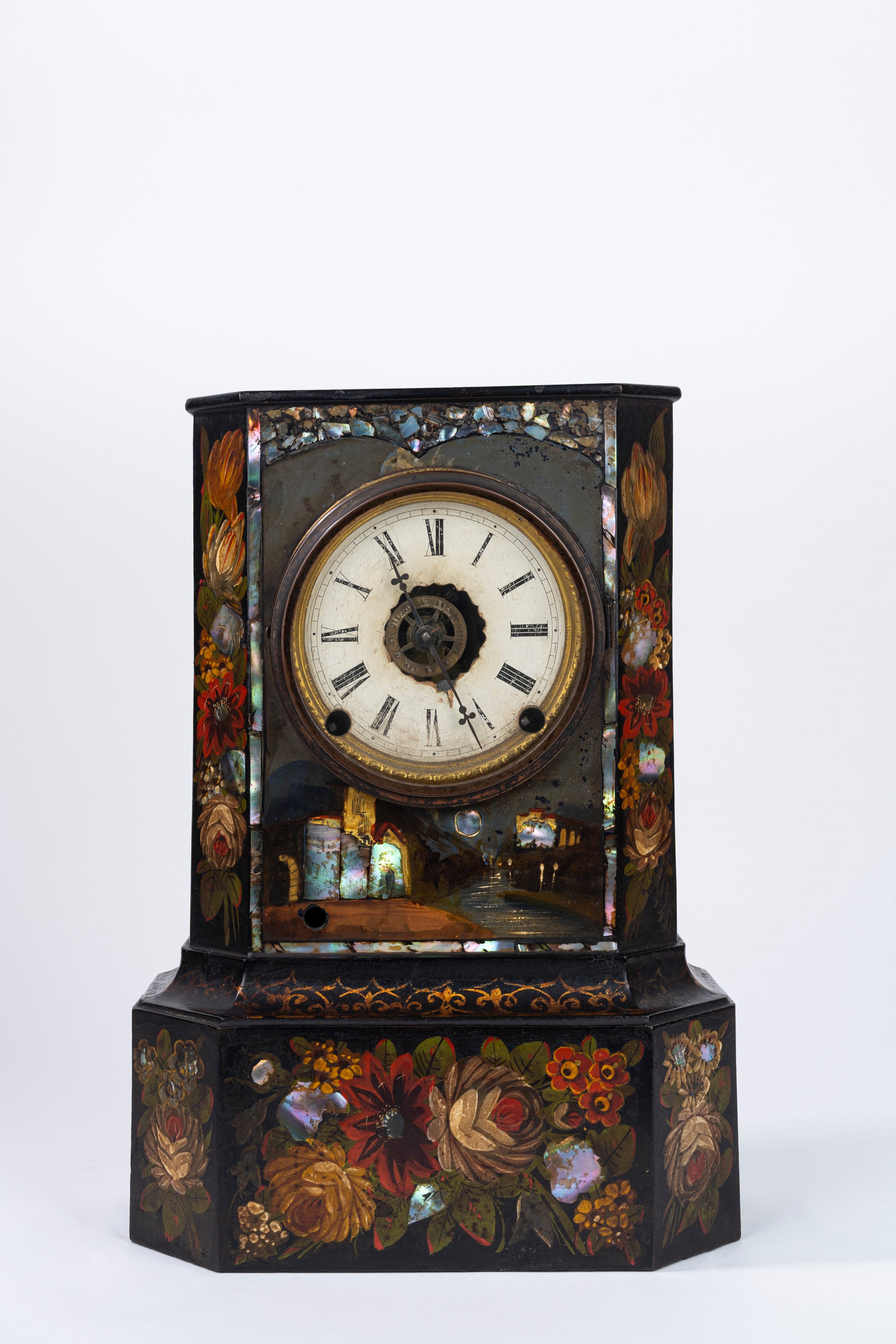 Bronze pendulum clock with mother-of-pearl inserts, late 19th century ...