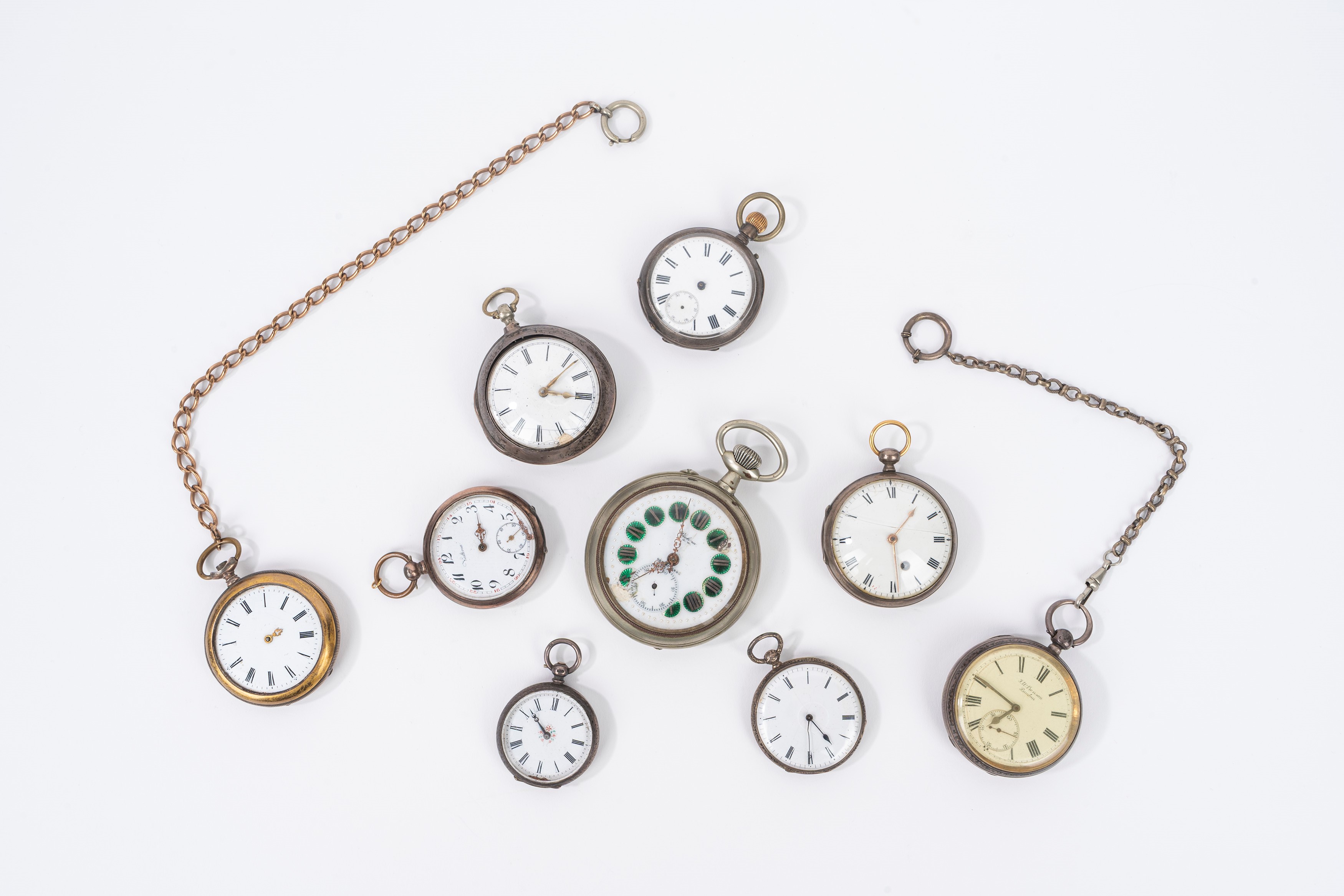 Lot of 9 pocket watches in different metals, late 19th century - early ...