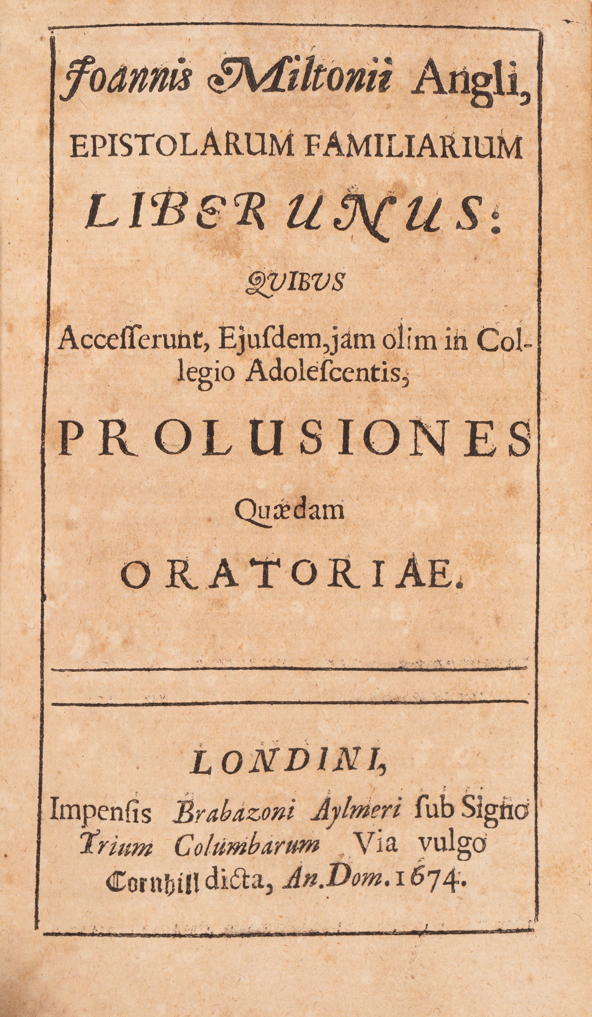Milton, John - Epistolarium Familiarium liber unus 1674 | Books ...