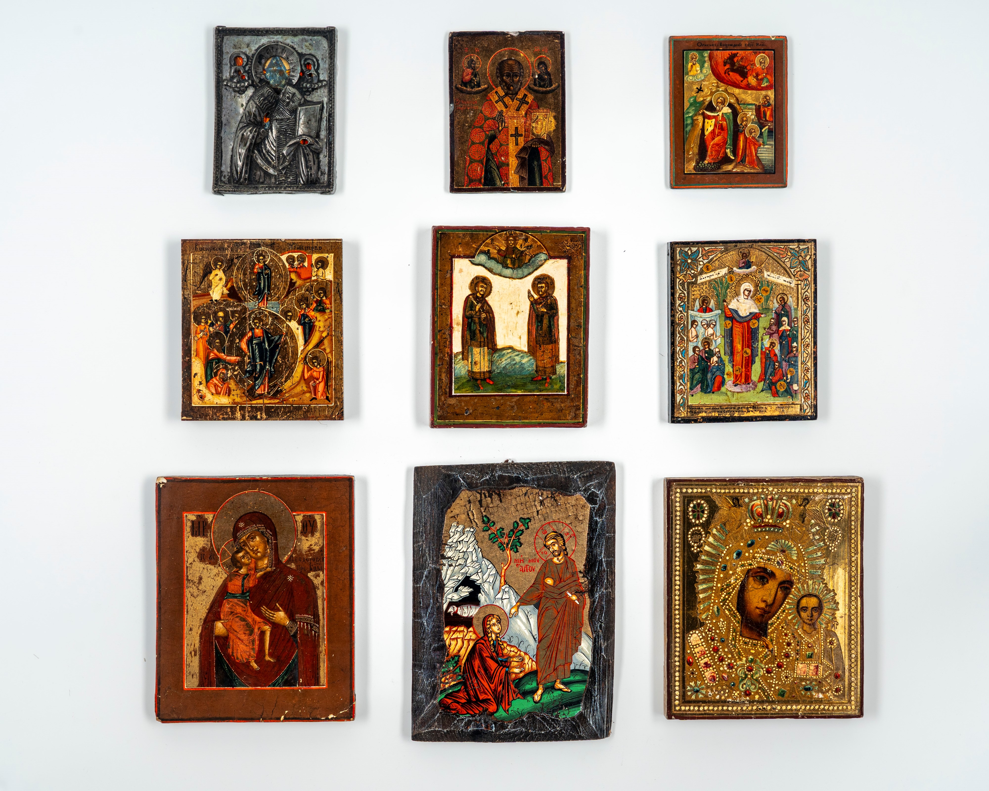 Nine panel icons of various sizes and subjects, Russia, late 19th ...