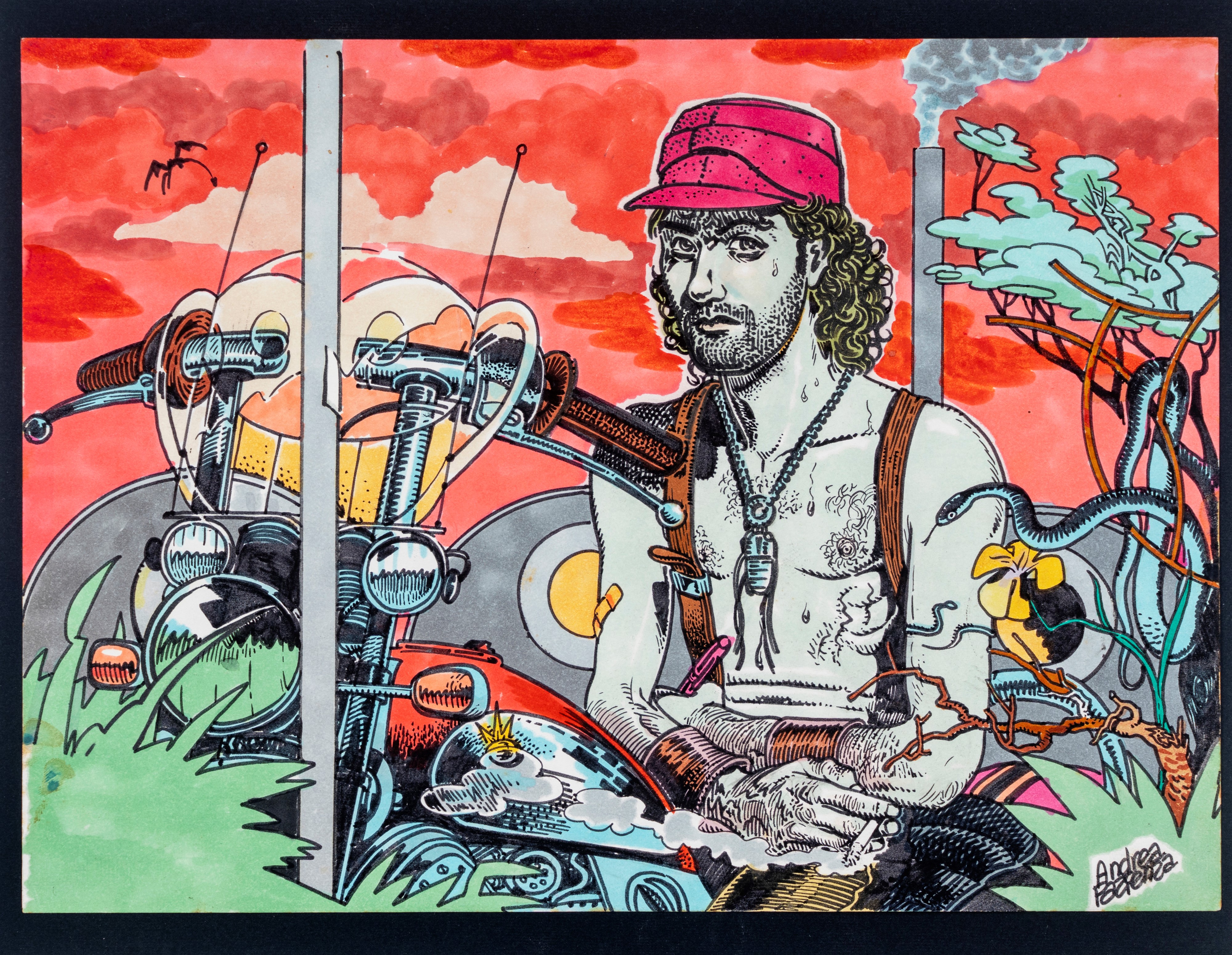 Andrea Pazienza - Autoritratto in motocicletta 1984 | Fumetti: Tavole e ...