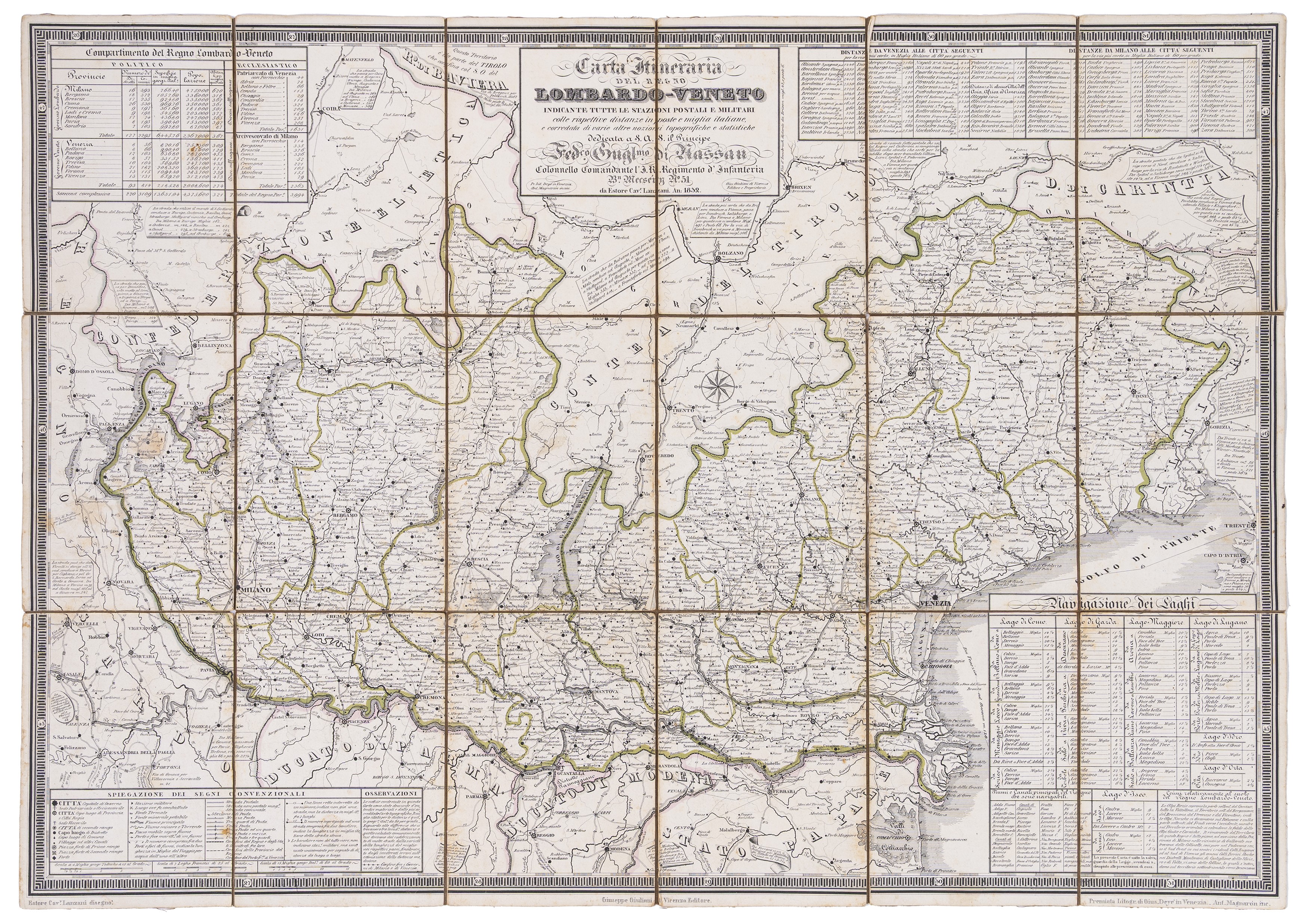 Itinerary map of the Lombardy-Veneto Kingdom indicating all the postal ...