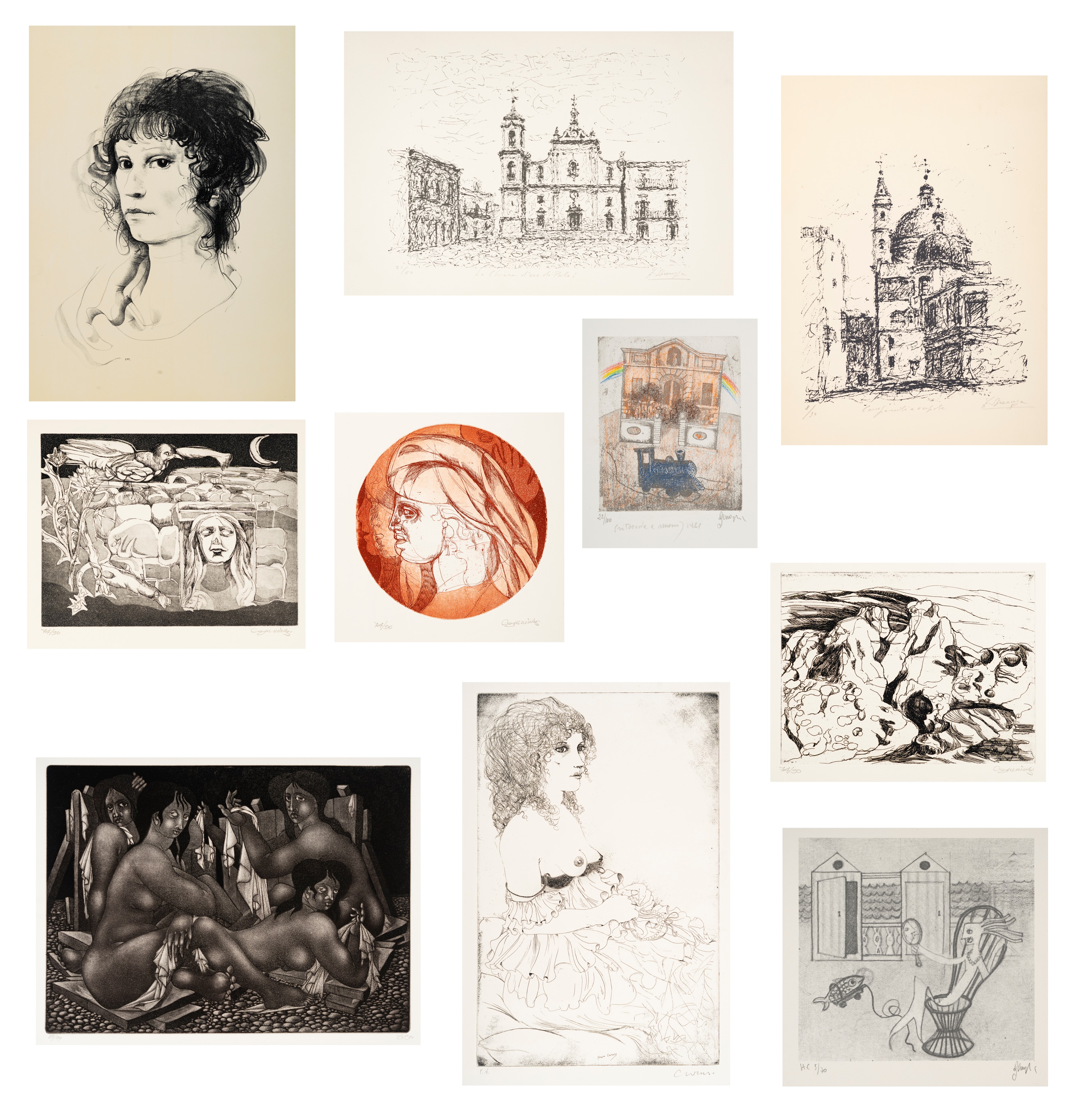 Autori vari - Lotto composto da dieci opere grafiche di varie misure ...