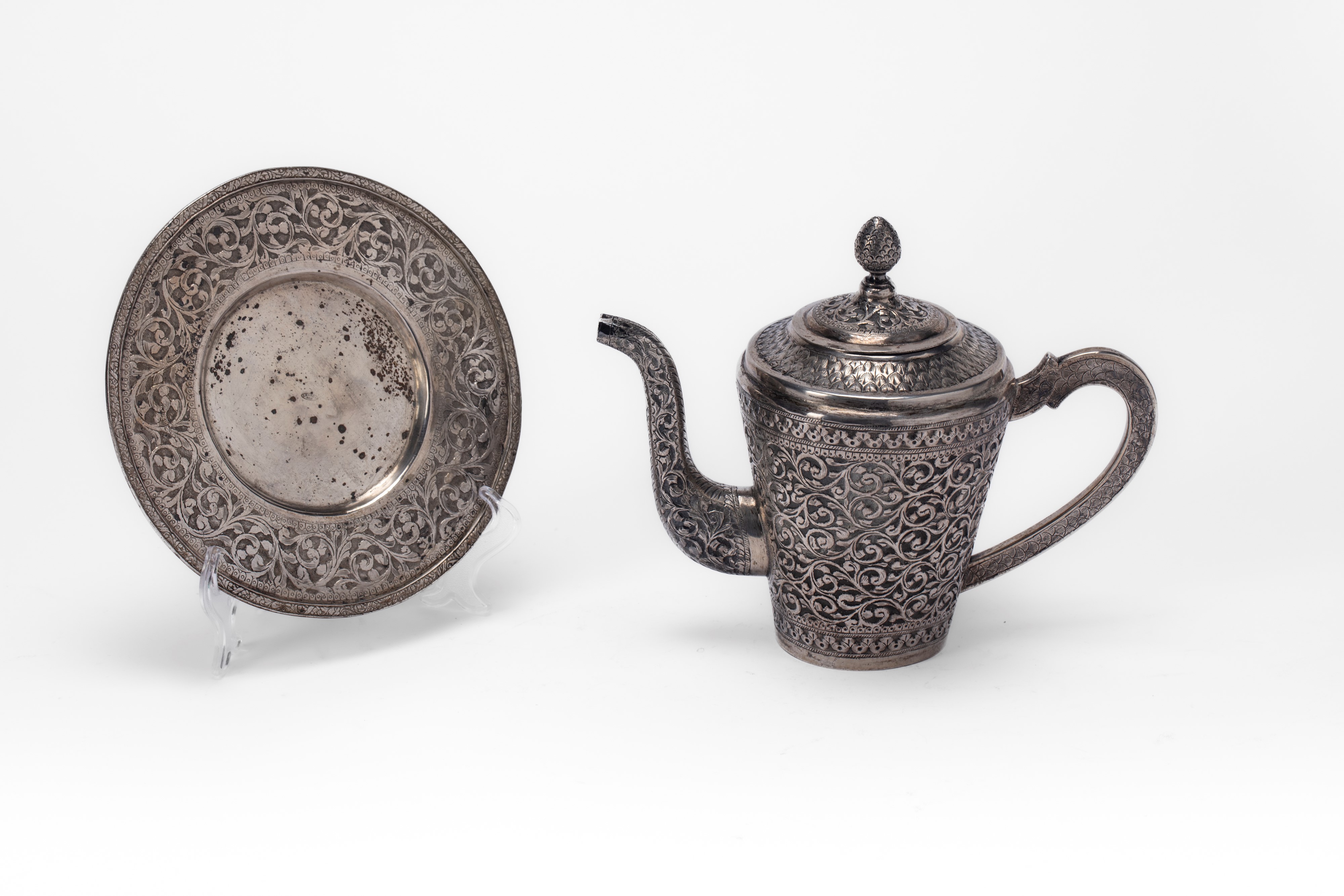 Coffee maker with saucer Barda, Tripoli, first half of the 20th century ...