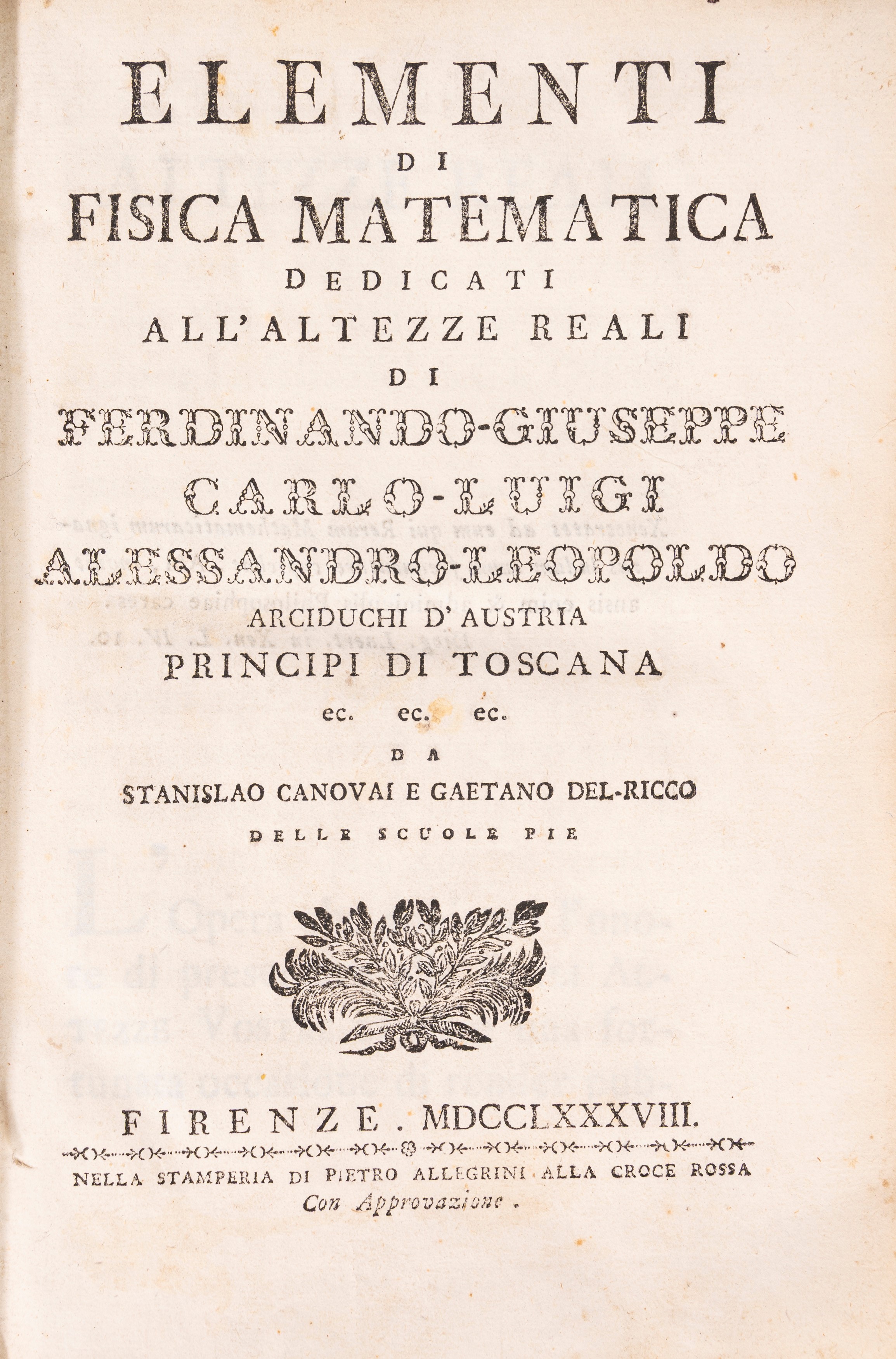 Canovai, Stanislao - Elements of mathematical physics 1788 | Science ...