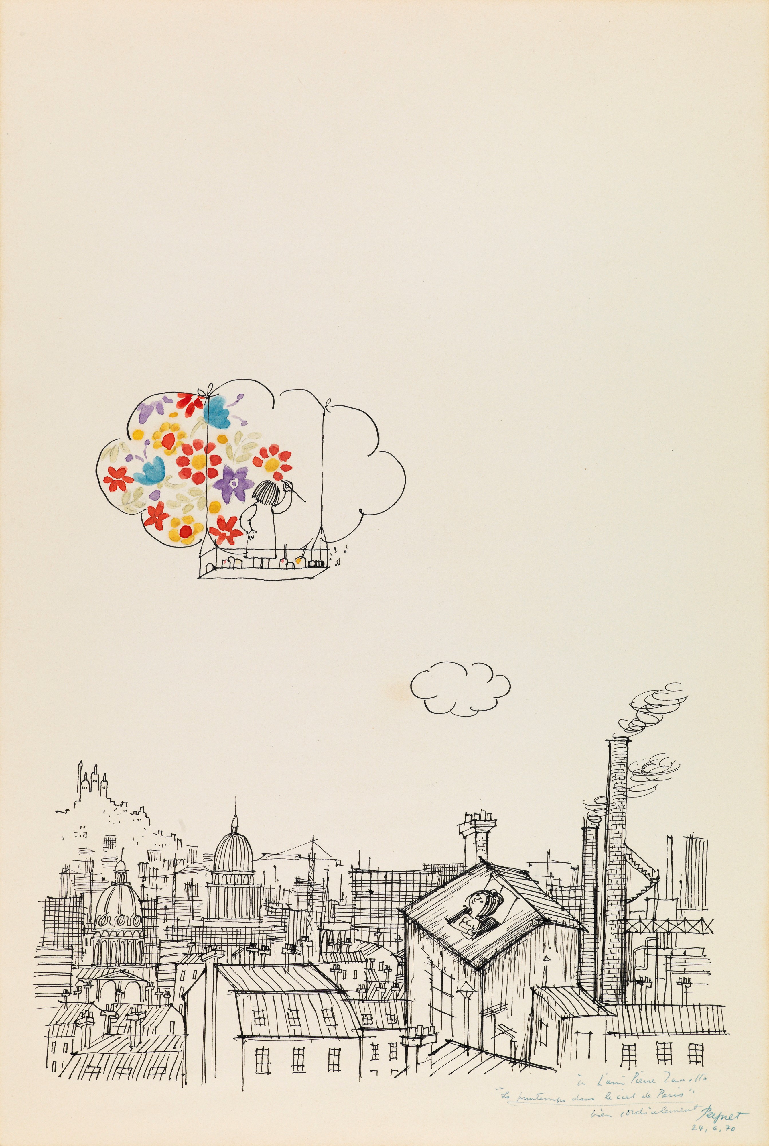 Raymond Peynet - Le printemps dans le ciel de Paris 1970 | Original ...