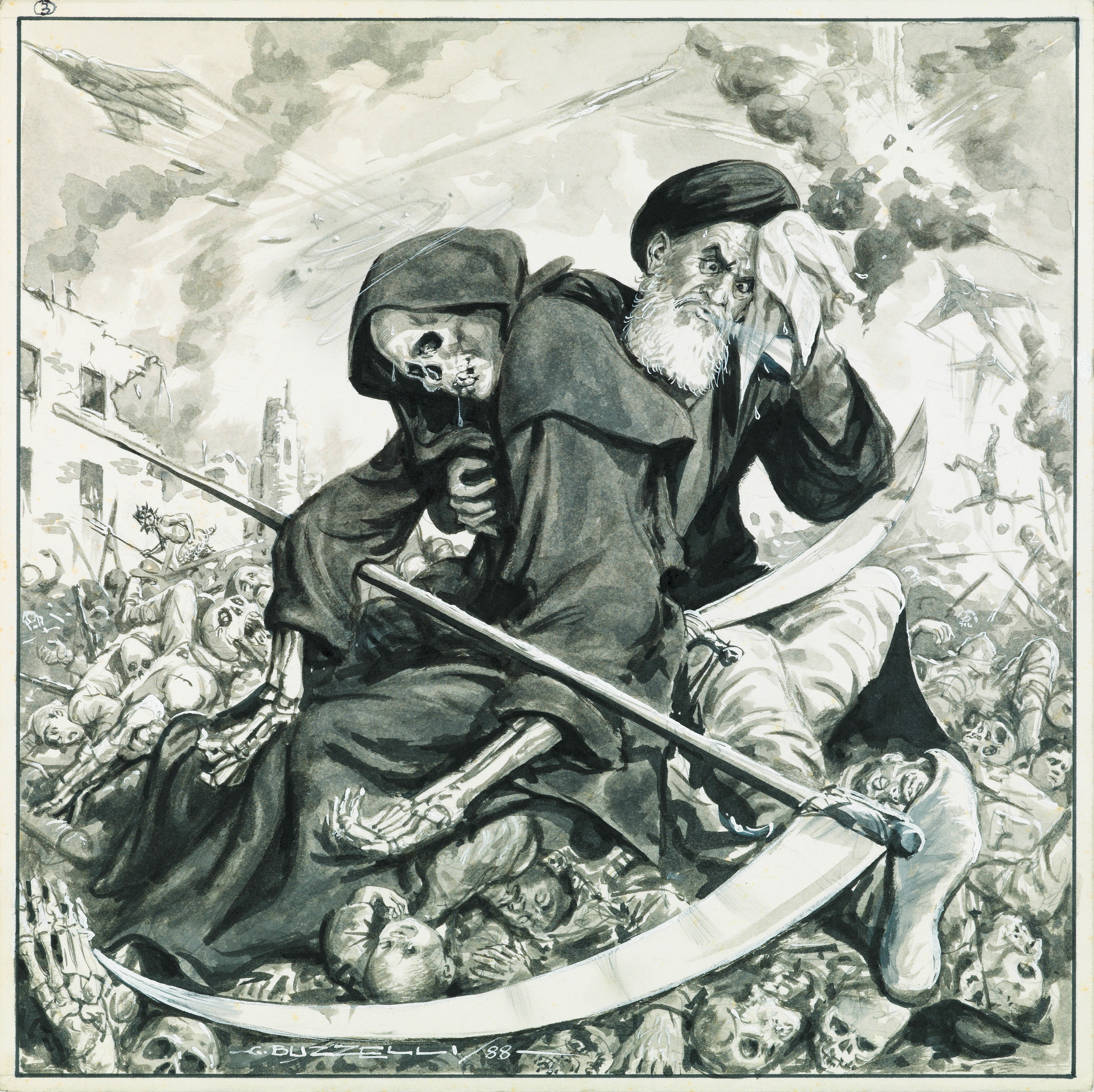 Guido Buzzelli - Khomeyni e la Morte 1988 | Original Illustrations ...