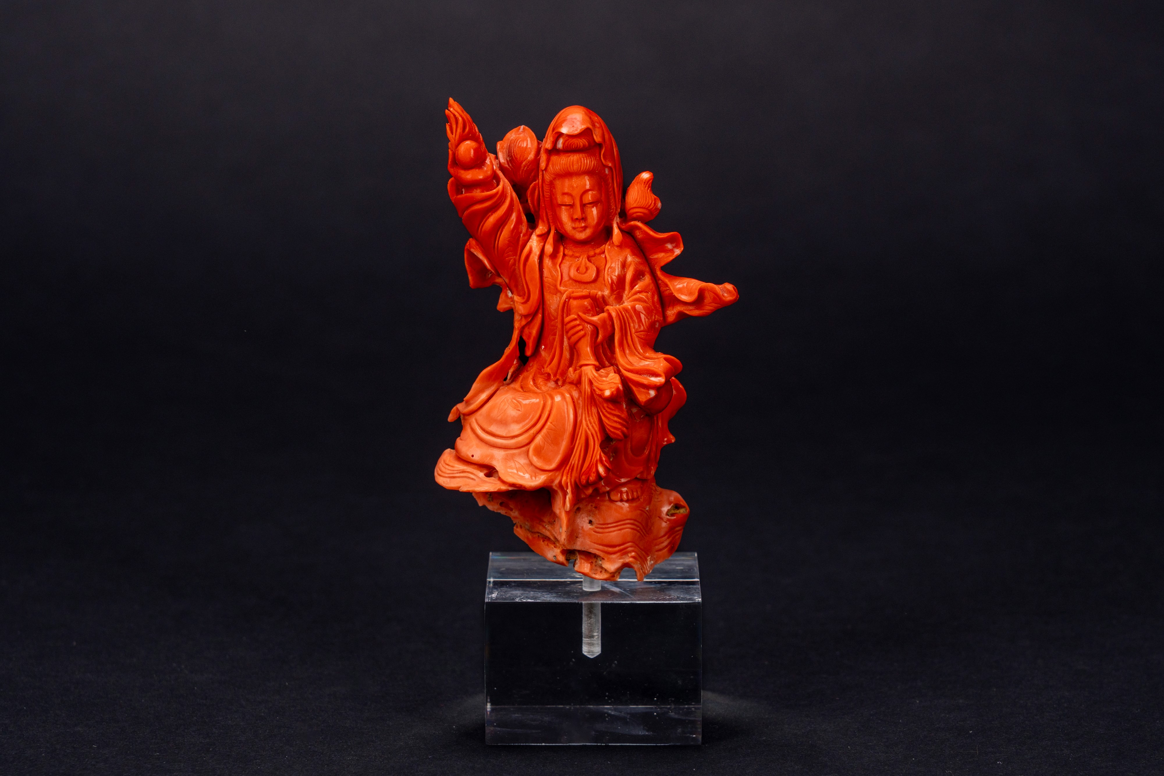 Red coral carved sculpture depicting Guanyin | Asian Art / 东方艺术 ...