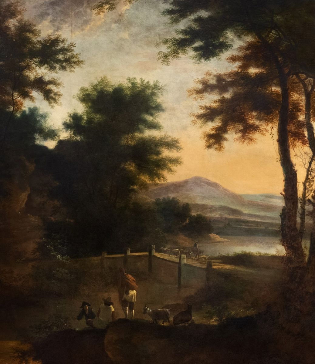 Jan Both - River landscape with stone bridge, shepherds and herds | Old ...