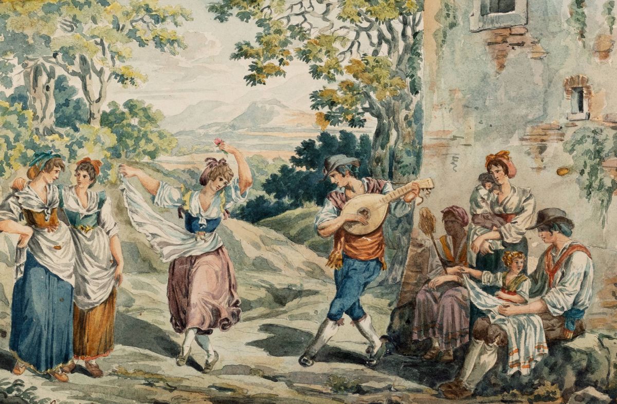 Scuola romana, prima metà del secolo XIX - Danza di contadini nella ...