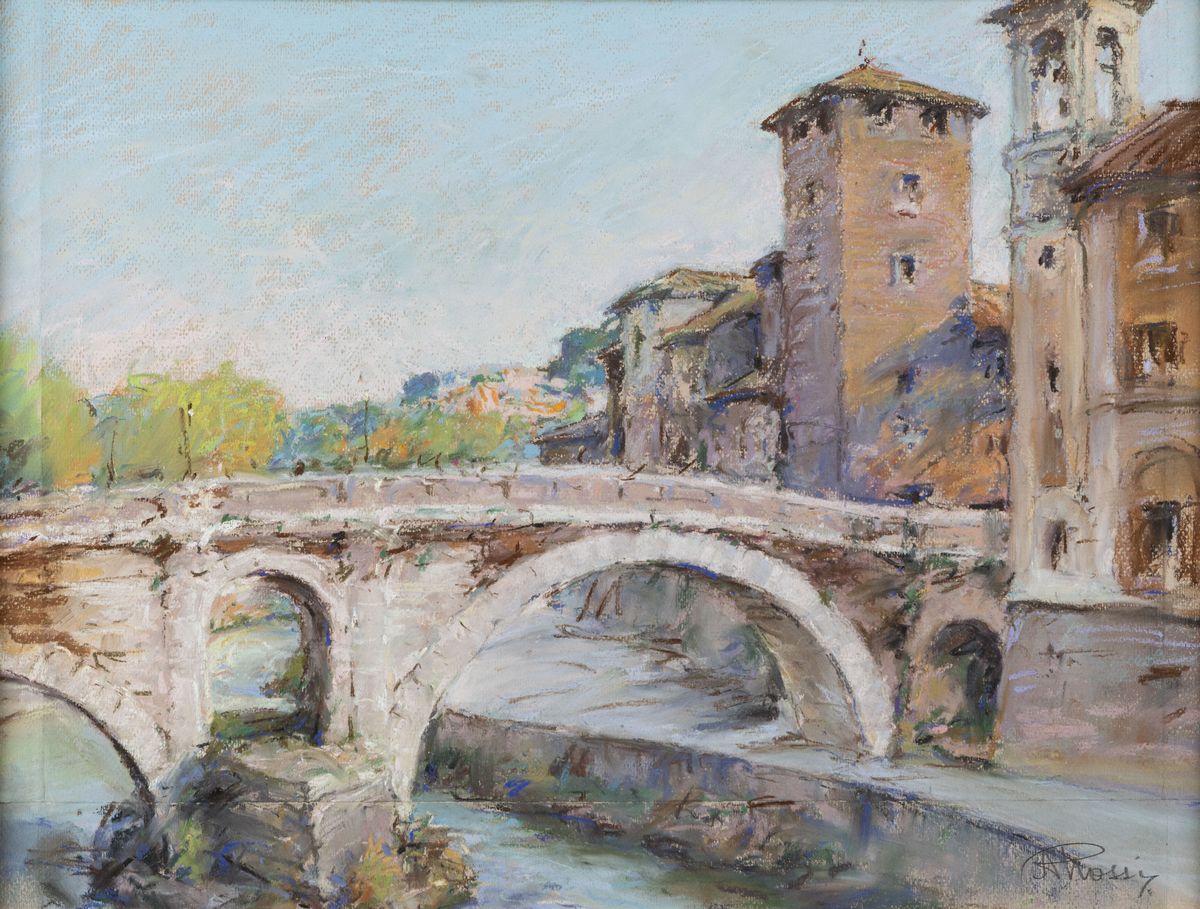 Angelo Rossi - Rome, the Ponte Fabricio on the Tiber Island | Works ...