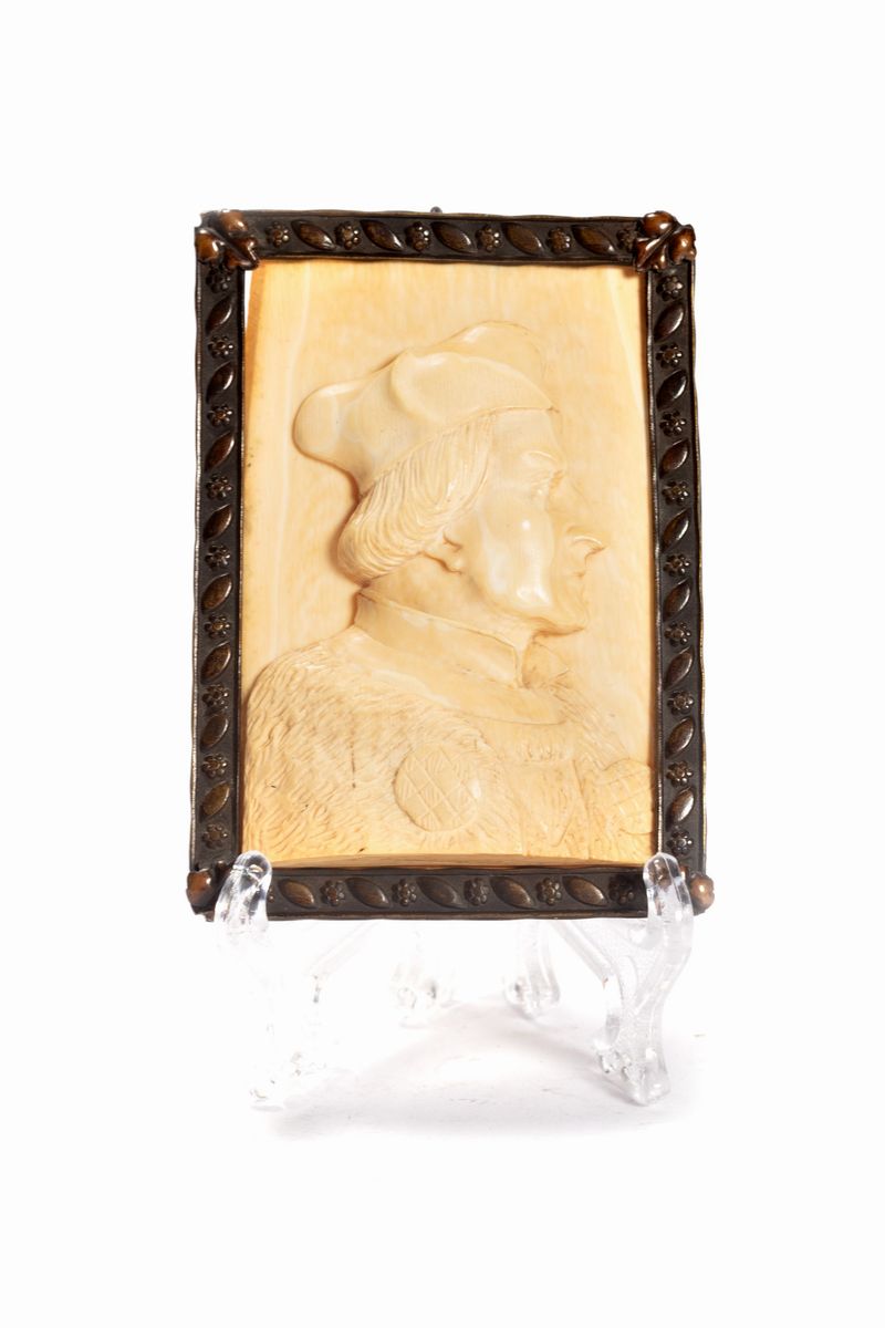 Bone plaque depicting a male portrait in bass relief, 19th century ...
