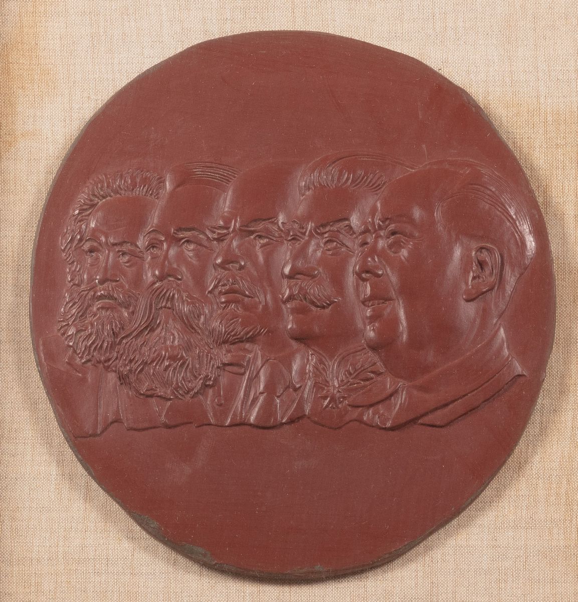 Circular plaque depicting Marx, Engels, Lenin, Stalin and Mao Tse-Tung ...