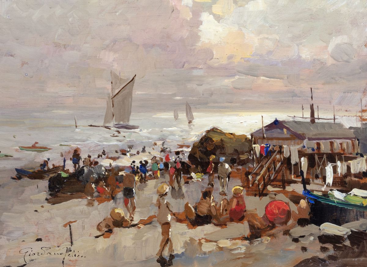 Felice Giordano - Pair of paintings with bathers in Capri and ...