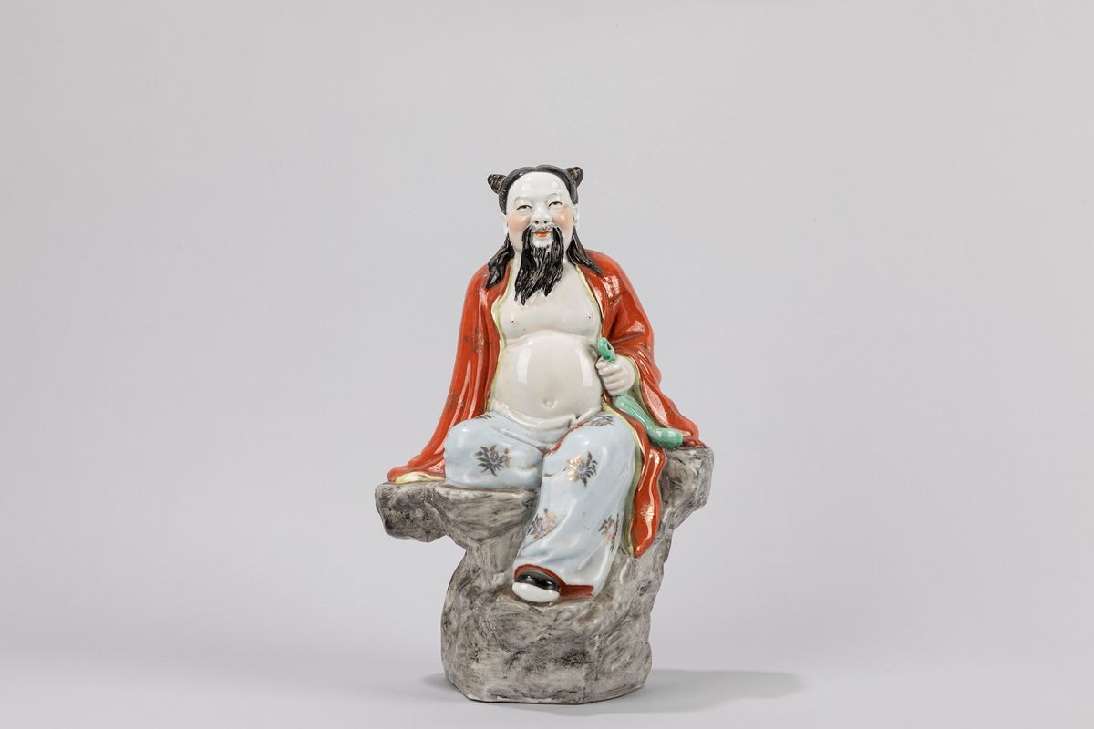 A polychrome porcelain figure of a wise man. China, Republic period ...