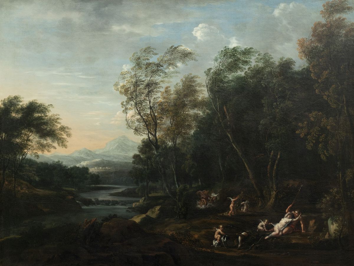Filippo Lauri - Landscape with Venus and Adonis | Old Master Paintings ...