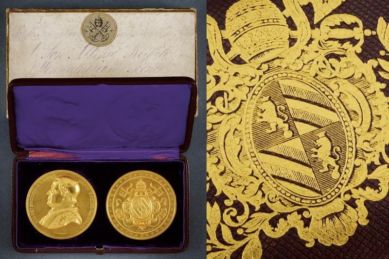 A lot of two presentation medals depicting Pope Pius IX's bust and coat ...