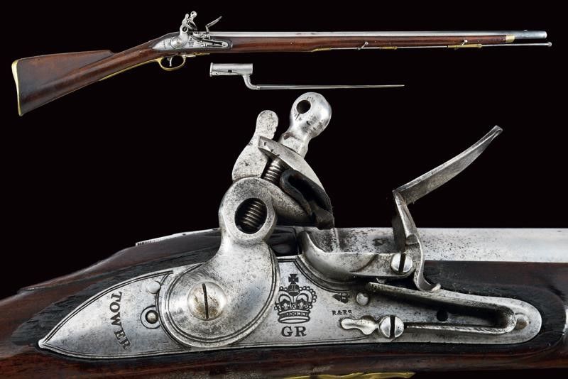 A Brown Bess flintlock gun with bayonet | Rare and Fine Antique Arms ...