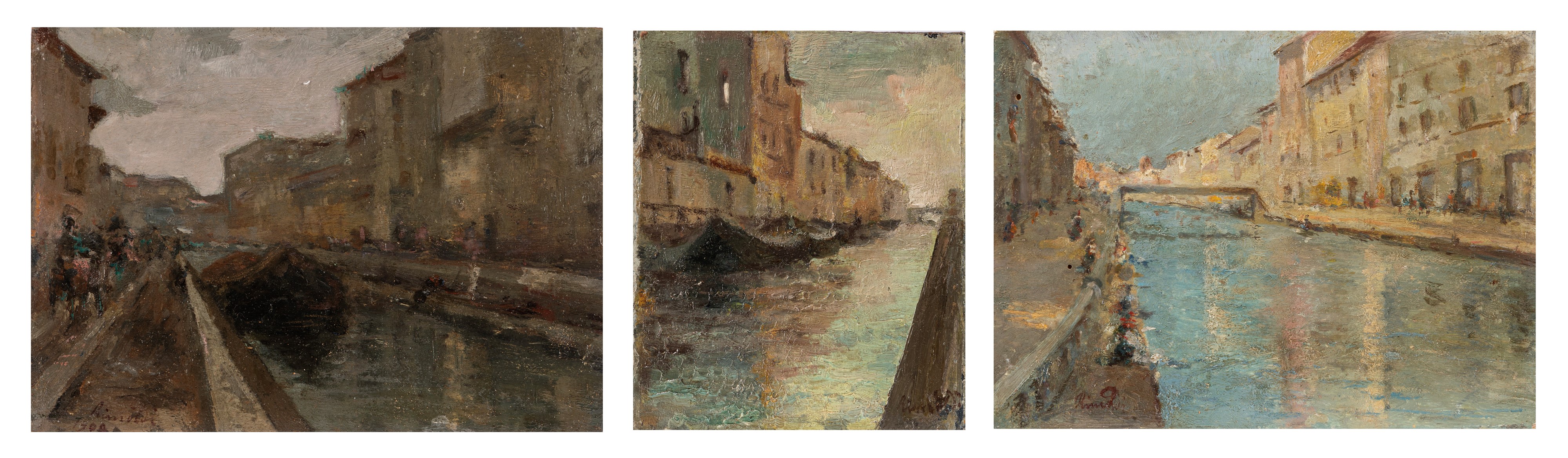 Pietro Adamo Rimoldi - Naviglio triptych (Ripa Ticinese; La Martesana ...