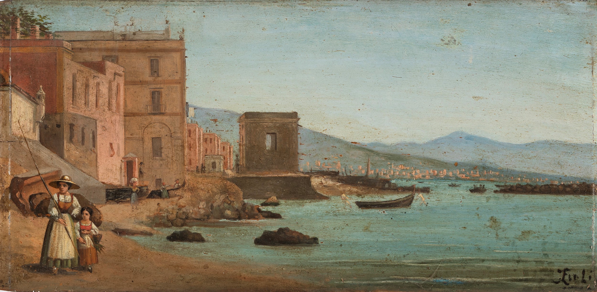 Scuola italiana, secolo XIX - Passeggiata lungo il golfo a Catania ...