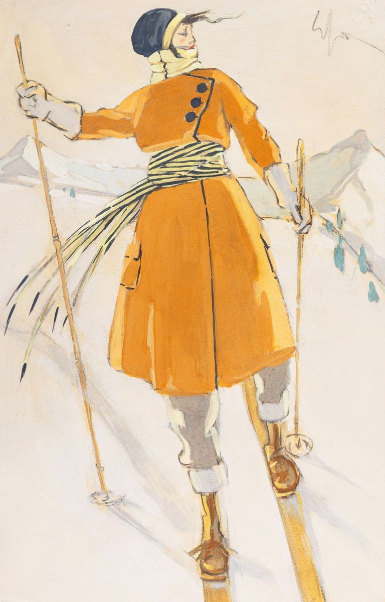 Enrico Sacchetti - La sciatrice anni '30 | Original Comic Arts & Illustrations | Finarte, casa d ...