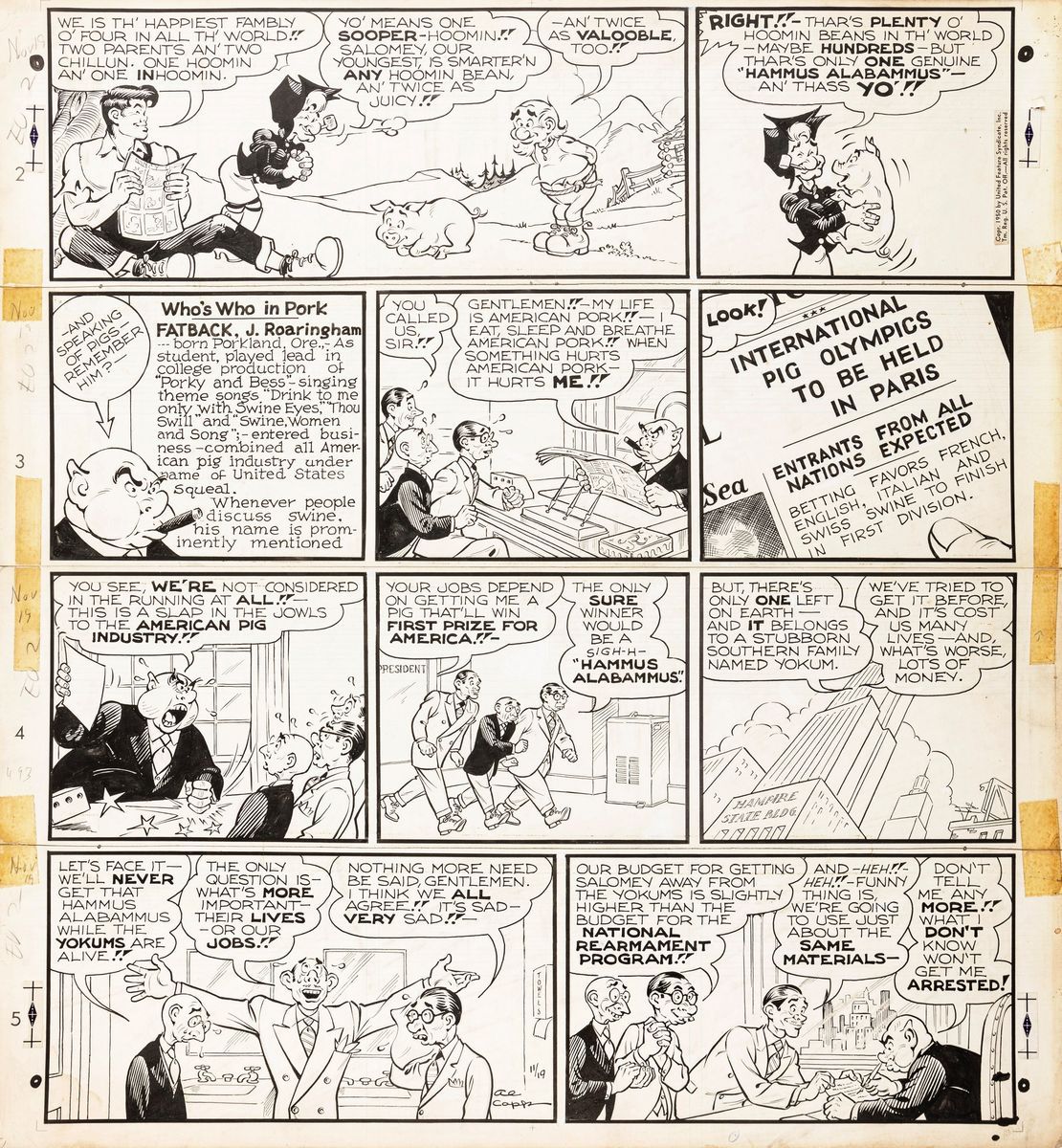 Al Capp - Li‘l Abner - Roaringham Fatback 19/11/1950 | Original Comic Arts & Illustrations ...